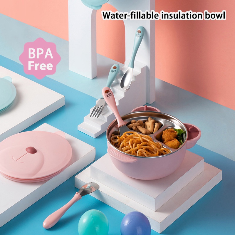 316 Stainless Steel Baby Feeding Bowl strong suction Lunch Box 3 Grid ...