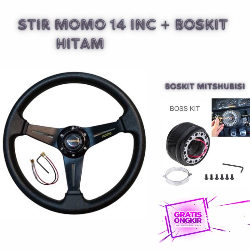M0M0 Black 14 Inch Racing Steering Wheel and Mitsubishi Bosskit ...