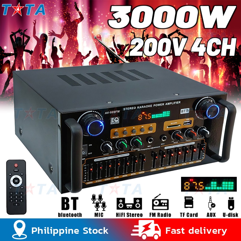 220V 3000W AV-999FM Home Stereo Audio Amplifier Bluetooth 4CH EQ ...