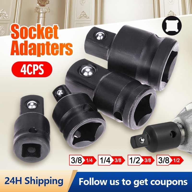4pcs Socket Adapters 1/4 3/8 1/2 Steel Air Impact Adapter Converter ...