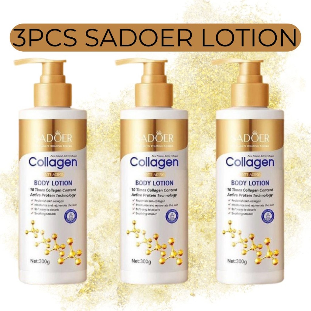 ( 3PCS) SADOER ANTI AGING HAND & BODY LOTION 300g 10X COLLAGEN CONTENT PERFECT FOR ALL SKIN ...