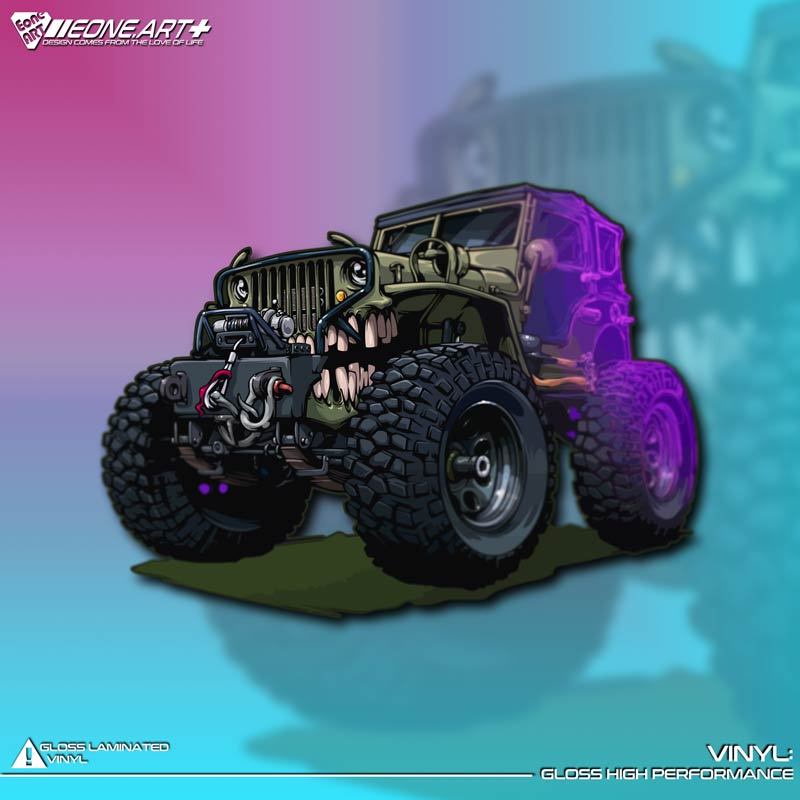 EONE Reflective Car Sticker Creative Off-Road Jeep Big Teeth Expression ...
