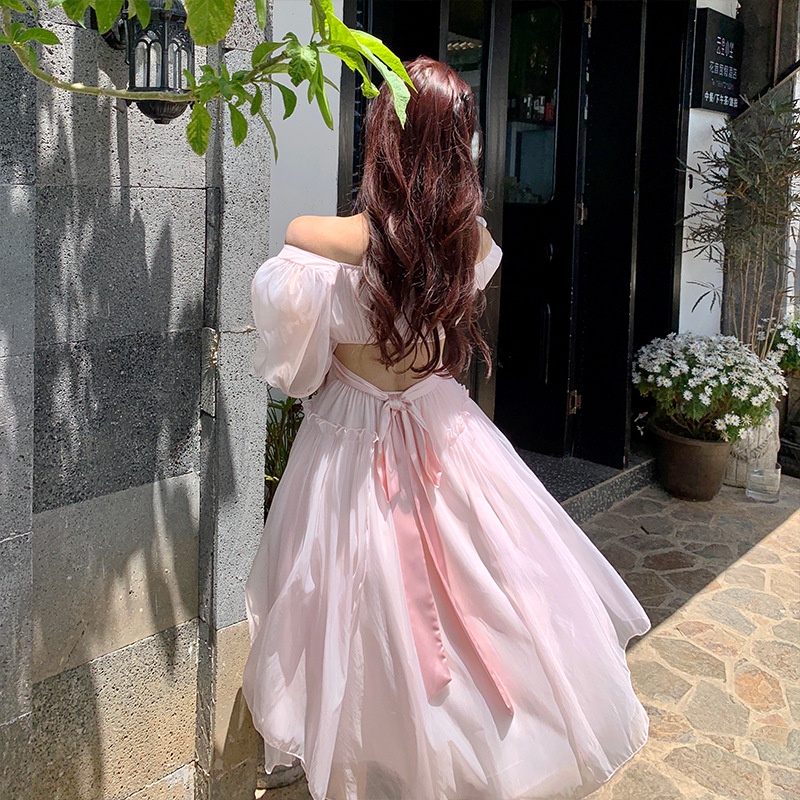 2023 New Style Pink French Retro Puffy Dress Female Summer Design Niche ...