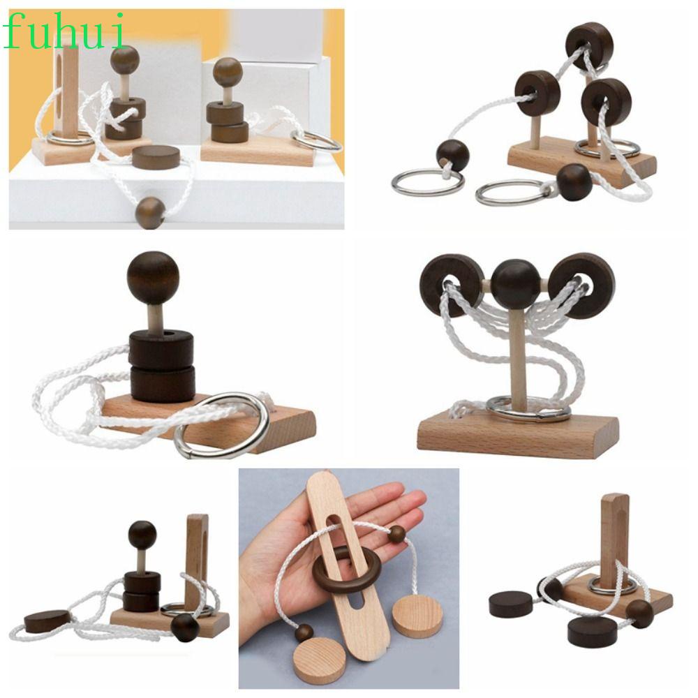 FUHUI Threading Rope Loop Puzzle, 3D Wooden, Classic Brain Teaser ...