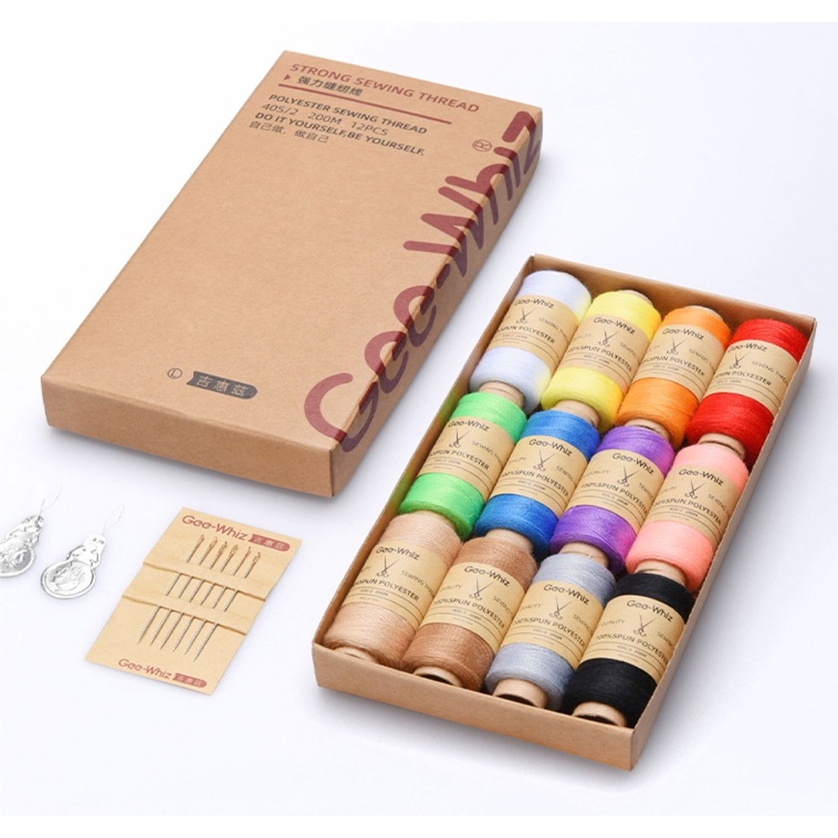 12roll/box Household Sewing Thread Kraft Paper Box Colored Hand Sewing ...