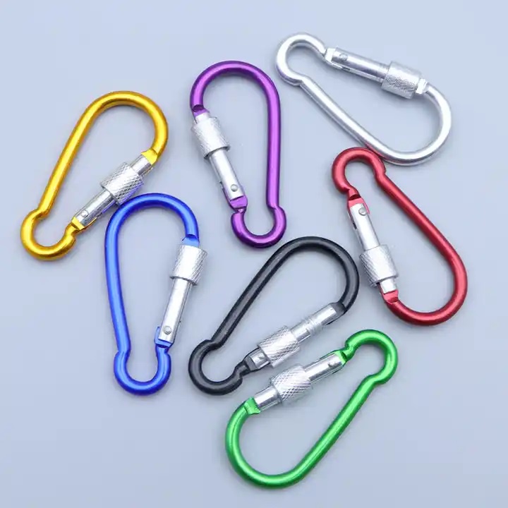 Browns Camping Carabiner Hook with Lock 4 Sizes 7 Colors Aluminum Alloy ...