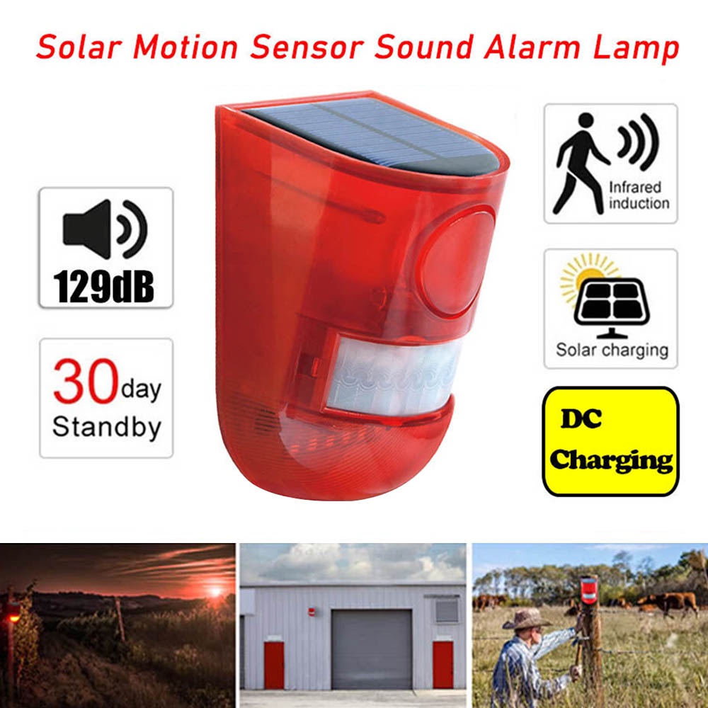 Solar Infrared Motion Sensor Alarm With Siren Strobe Light For Home ...