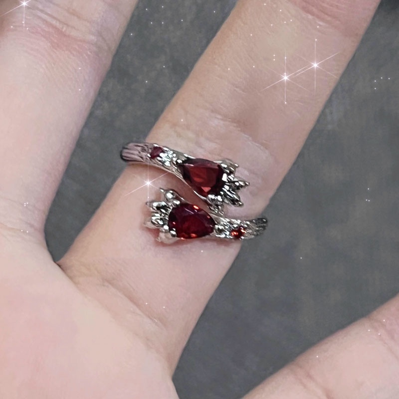 Irregular Red Crystal Glass Heart Aesthetic Rings For Women Y2K Gothic Animal Spider Ring ...