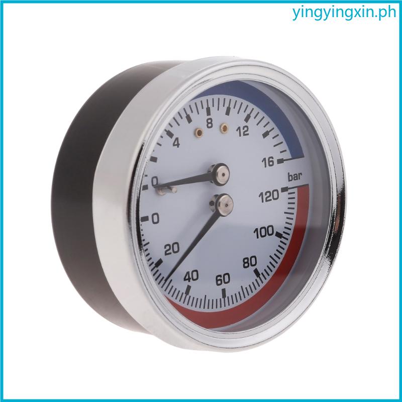 YIN Liquid Filled Pressure Gauge 0-16Bar 0-120℃ Thermal Pressure Gauge Thermo-manometer Boiler ...