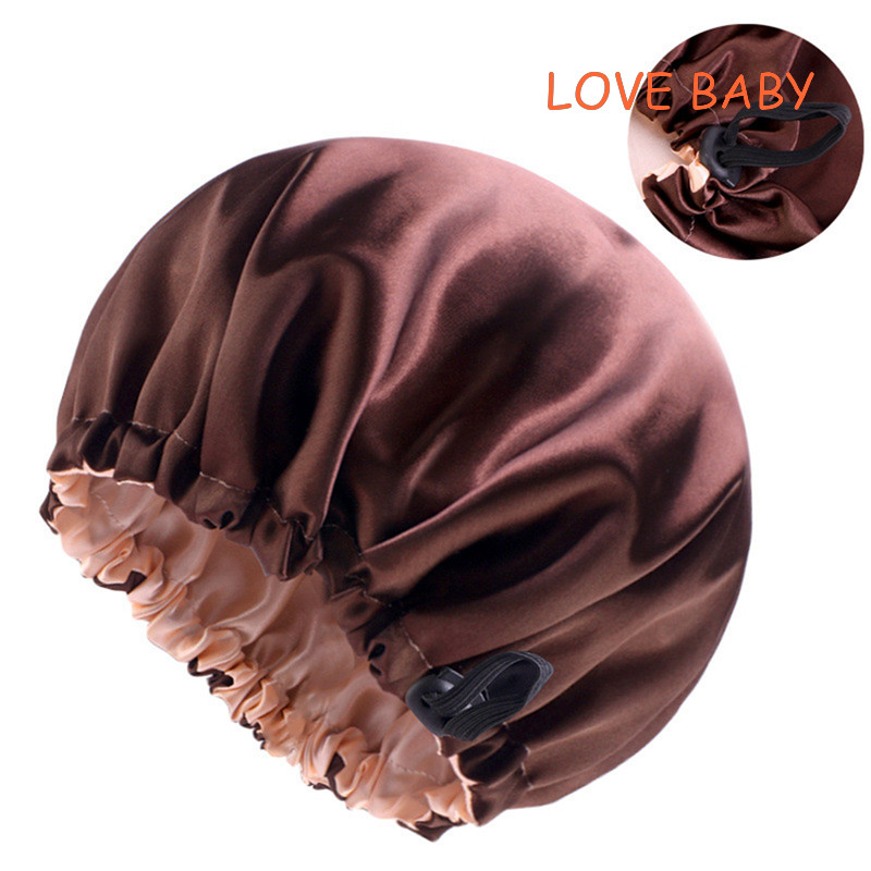 Adjustable Satin Bonnet Night Sleep Hat Double Layer Head Cover Women ...