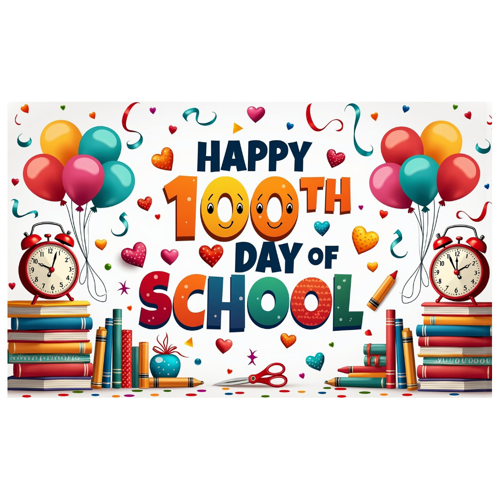 100th Day of School Banner Decorations 100 Days School Background ...