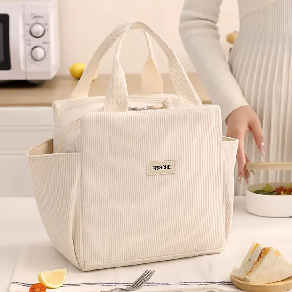 NOKR Corduroy Lunch Bag, Large Capacity Insulated Lunch Bag, Soft ...