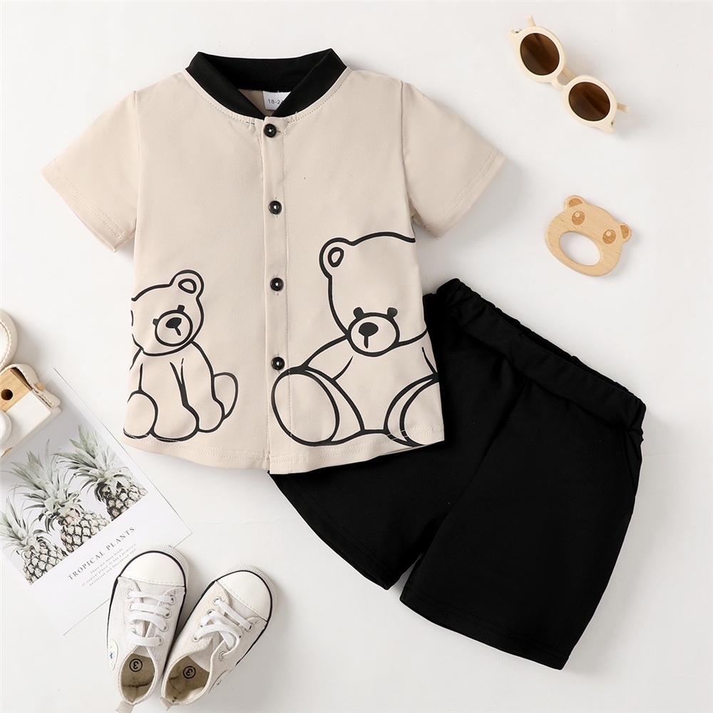 1-6Years Kids Baby Boy Daily Clothes Set Animal Print Bear Short Sleeve ...