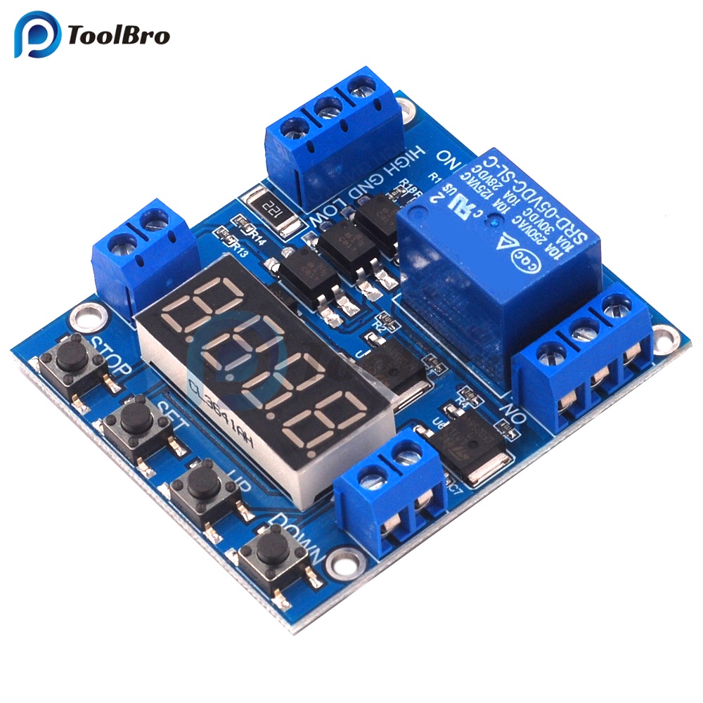 LED Digital Time Delay Relay DC 6-30V High Low Level Trigger Countdown ...