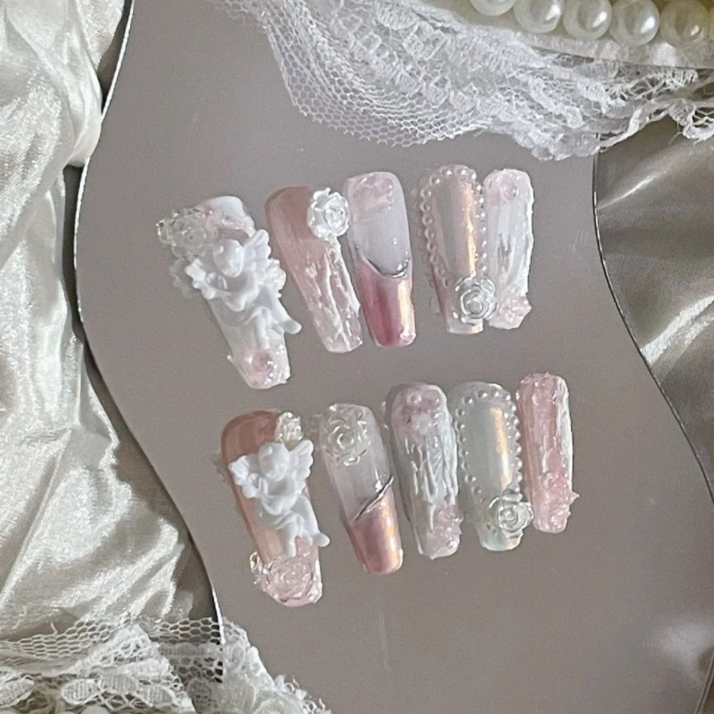 [HANDMADE]Artificial Nail Baroque Style Gentle Beautiful Sweet Camellia ...