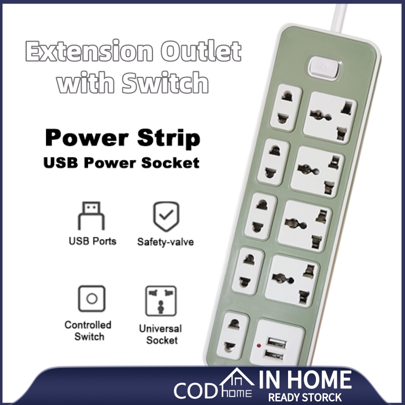 Extension Outlet with Switch Universal Charger Socket Strip with Usb Cable Socket Power | Shopee ...