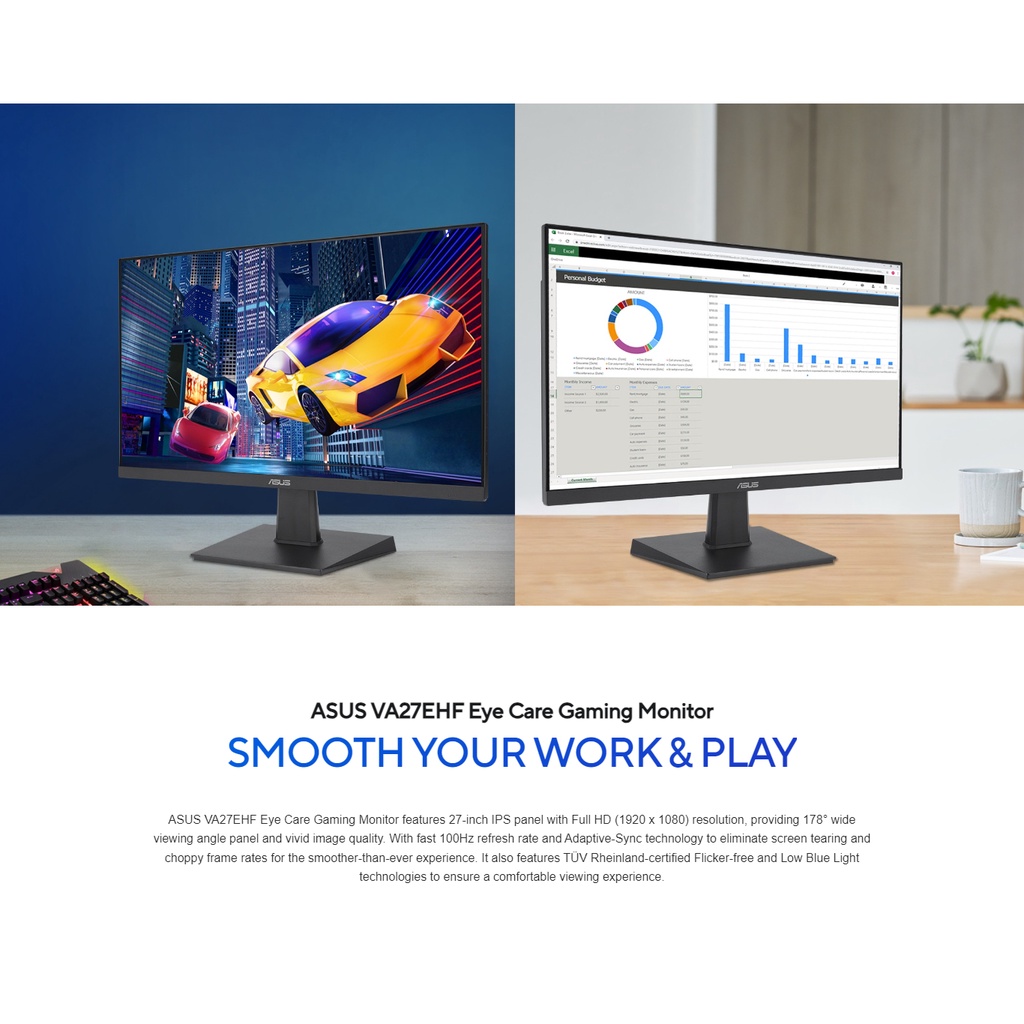 Asus VA27EHF 27 Inch Full HD IPS Technology 1ms 100Hz Eye Care Gaming ...