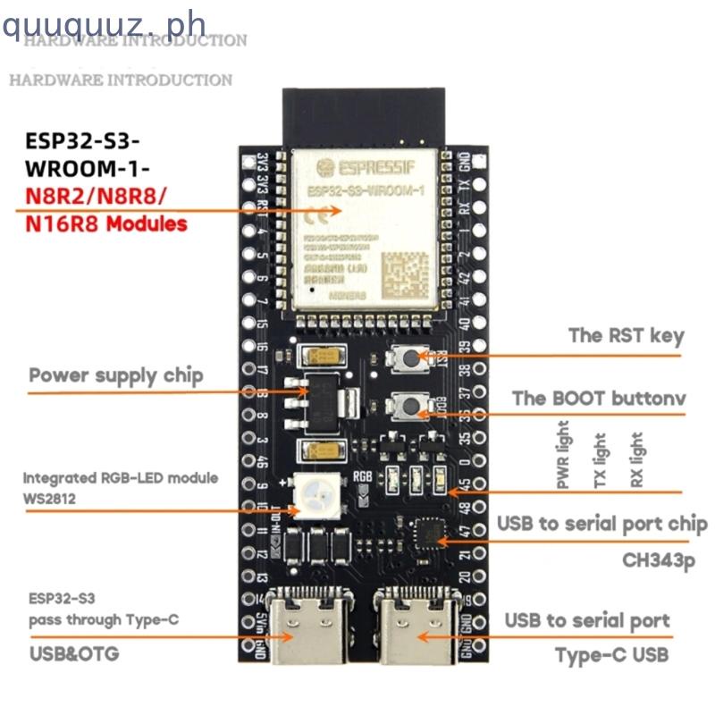 QUU Powerful ESP32S3-DevKitC-1 Development Board WiFi Microcontroller Processor ESP32S3-WROOM-1 ...