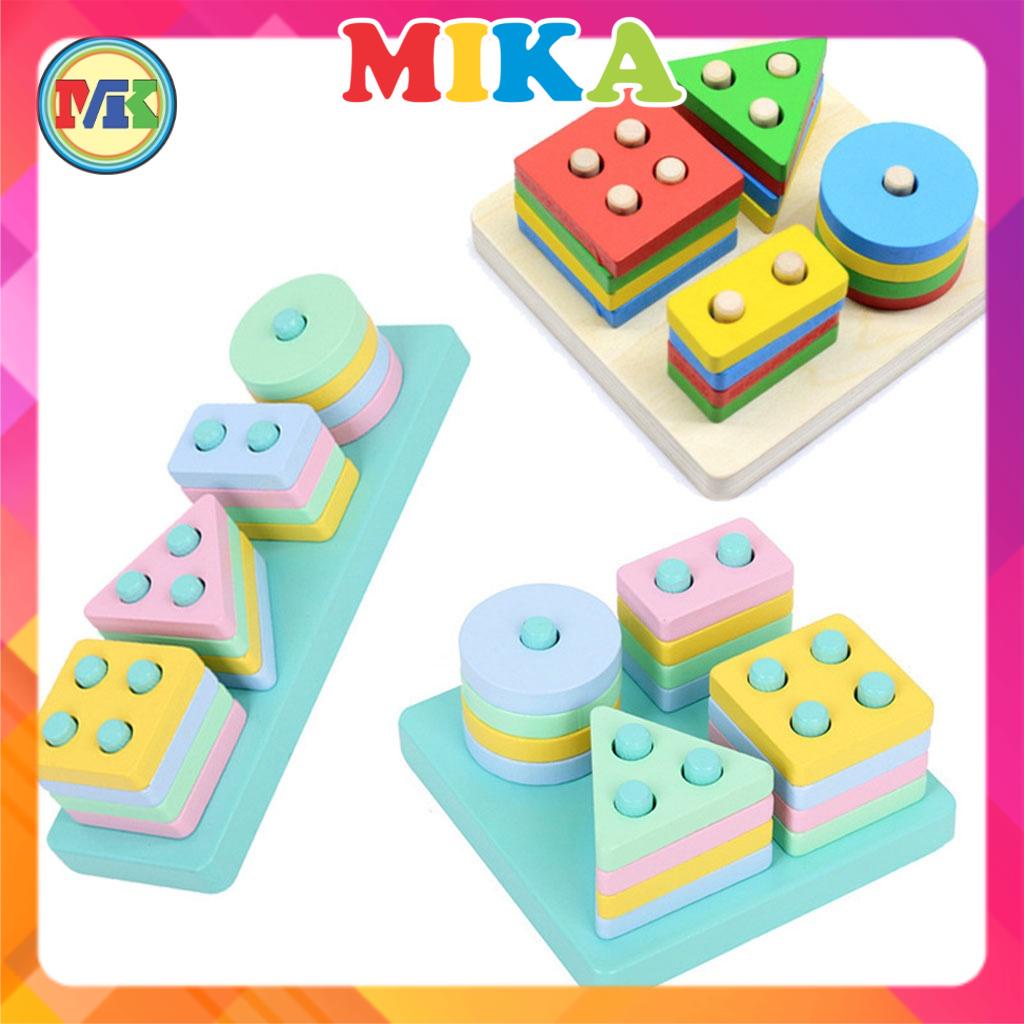 Colorful Wooden 4-Pillar Drop Toy - Shapes - Counts Big and Small ...