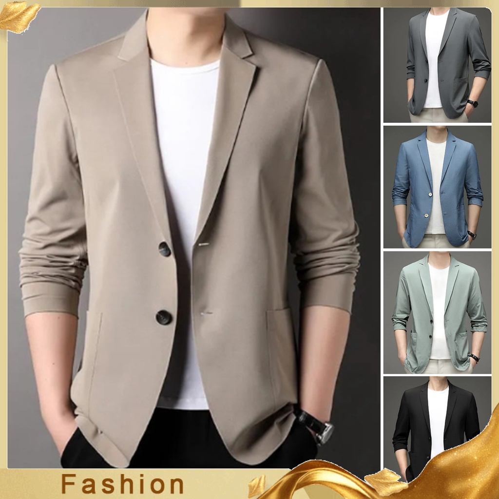 CFW_ Men Business Jacket Slim Fit Smooth Double Buttons Lapel 3/4 ...