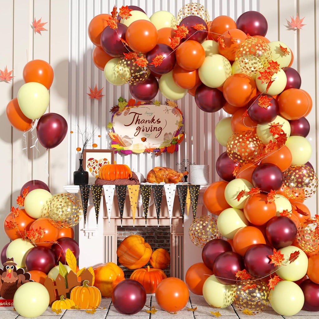 Fall Balloon Garland Arch Kit, Orange Burgundy Yellow Gold Confetti ...