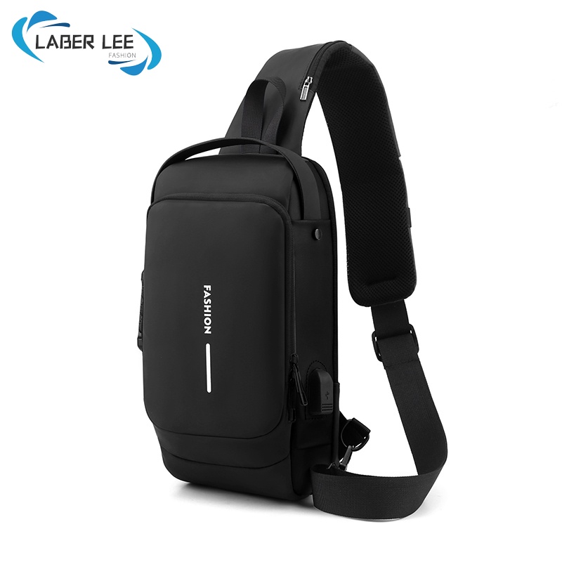 LABER LEE Chest Bag Men Anti-theft Sling Bag Waterproof USB Charging ...