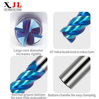 XJL Carbide End Mill HRC65° Square Nose endmill 4 Flute Blue Nano ...
