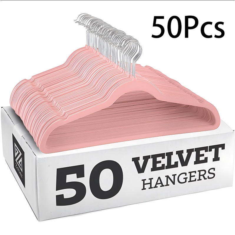 50pcs Elastic Velvet Hanger, Clothes Do Not Deform Drying Rack | Shopee ...
