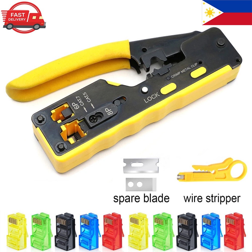 Cat6 Cat5 Cat5e 8P8C RJ45 Crimp Tool Pass Through Crimper Cutter ...