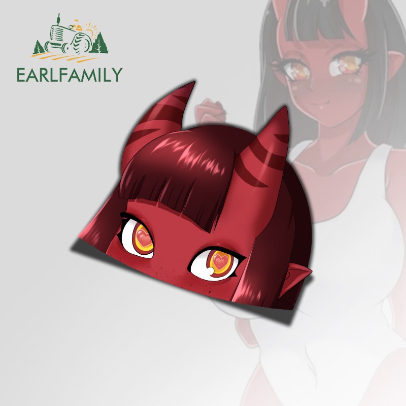 EARLFAMILY 13cm x 11.2cm for Devil Girl Meru Peek Car Sticker Occlusion ...