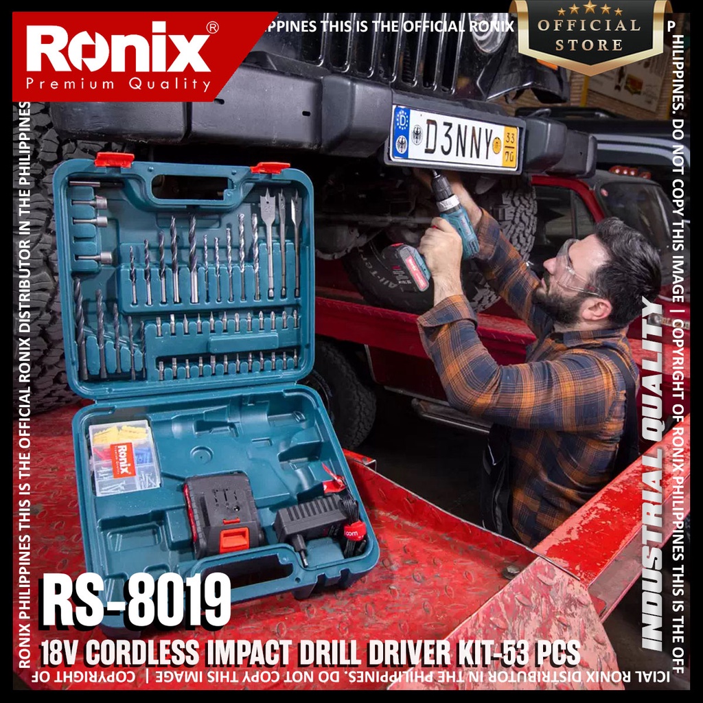 Ronix RS-8019: 53-Piece Complete Tool Set for Versatile DIY Tasks, Including Impact Drill ...