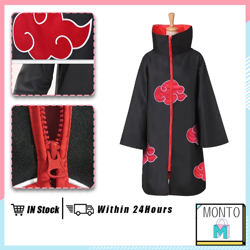 Anime Naruto Cloak Akatsuki Costume Unisex Black Robe Halloween Party ...