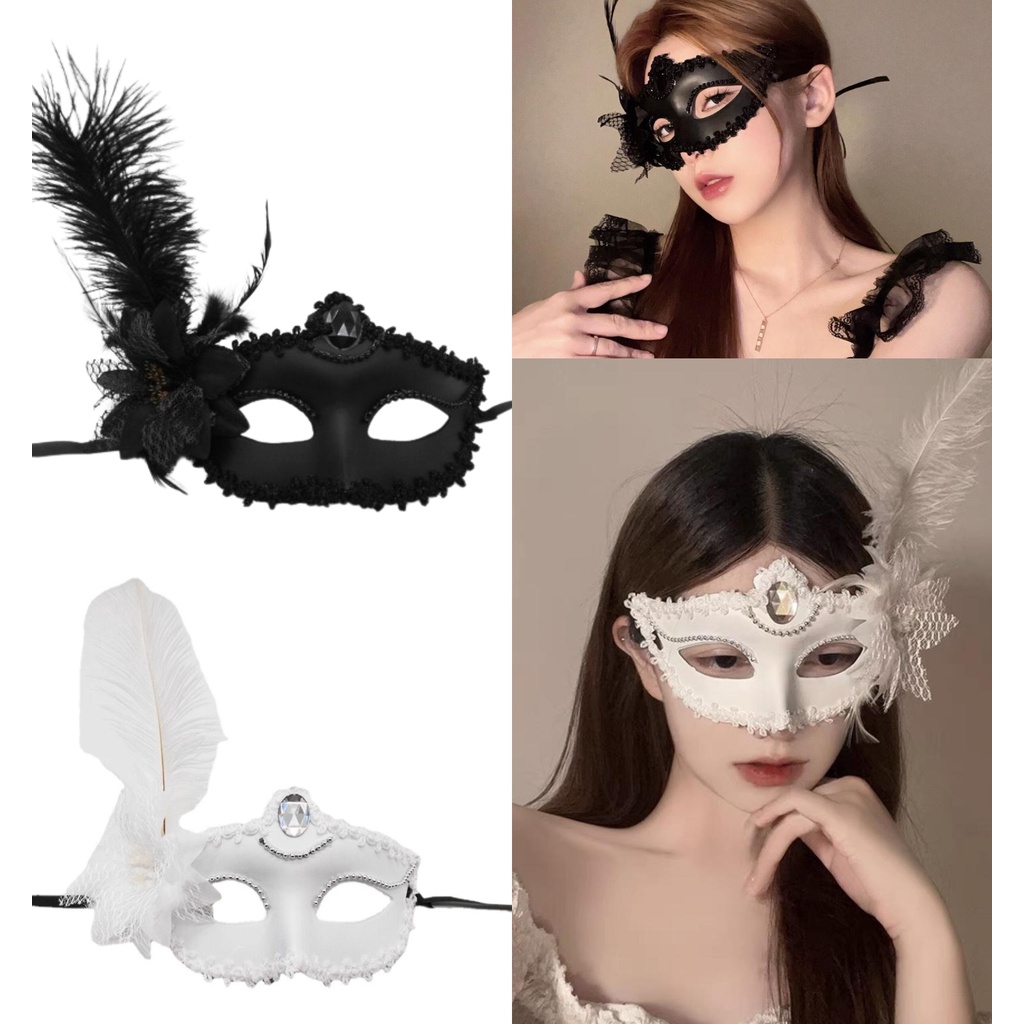 Mardi Gras Masks Feather Rhinestones Women Masquerade Face Mask Lace ...