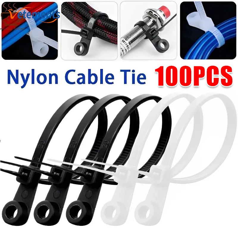 Screw Hole Nylon Cable Ties Heavy Duty Adjustable Multipurpose Self-locking Cord Ties Organizer ...