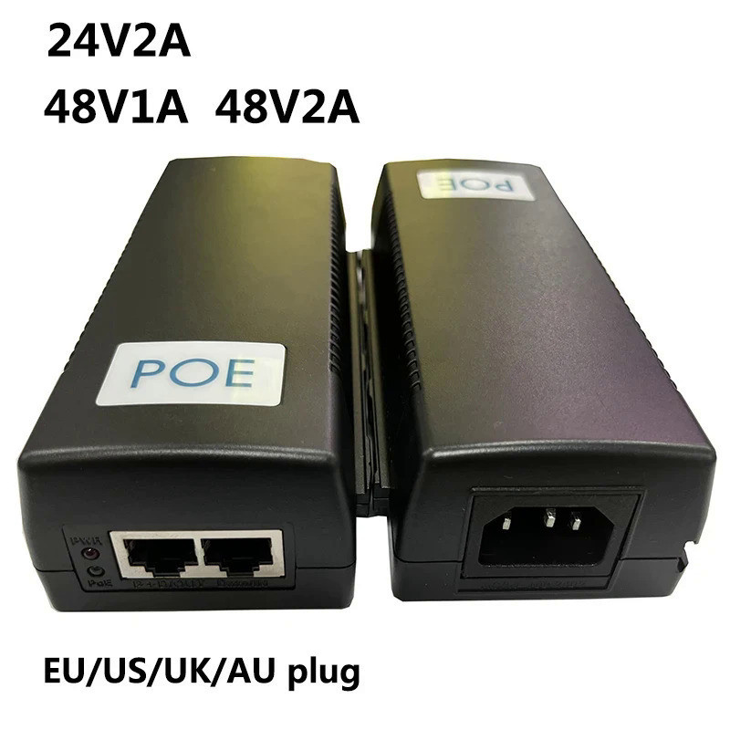 24V 48V POE Injector 100Mbps Ethernet CCTV Power Adapter Supply 48 Volt ...