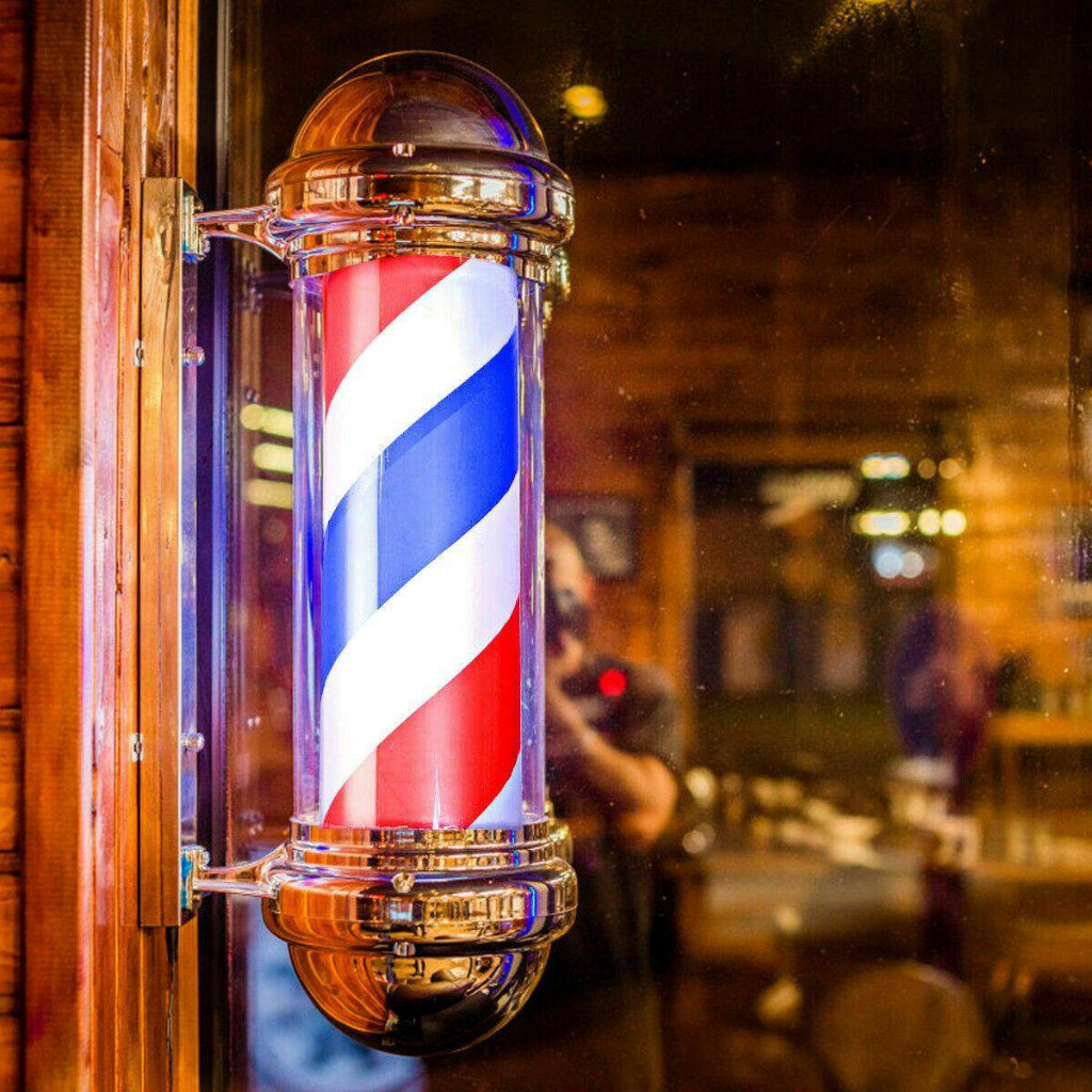 50CM / 68CM Barber Shop Pole Red White Blue Rotating Light Stripes Sign ...