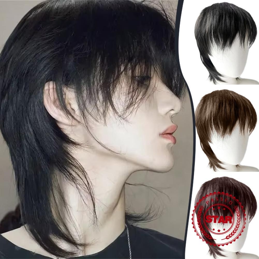 Japanese Wolf Tail Wig Boys Medium Long Straight Hair Hair Head ...