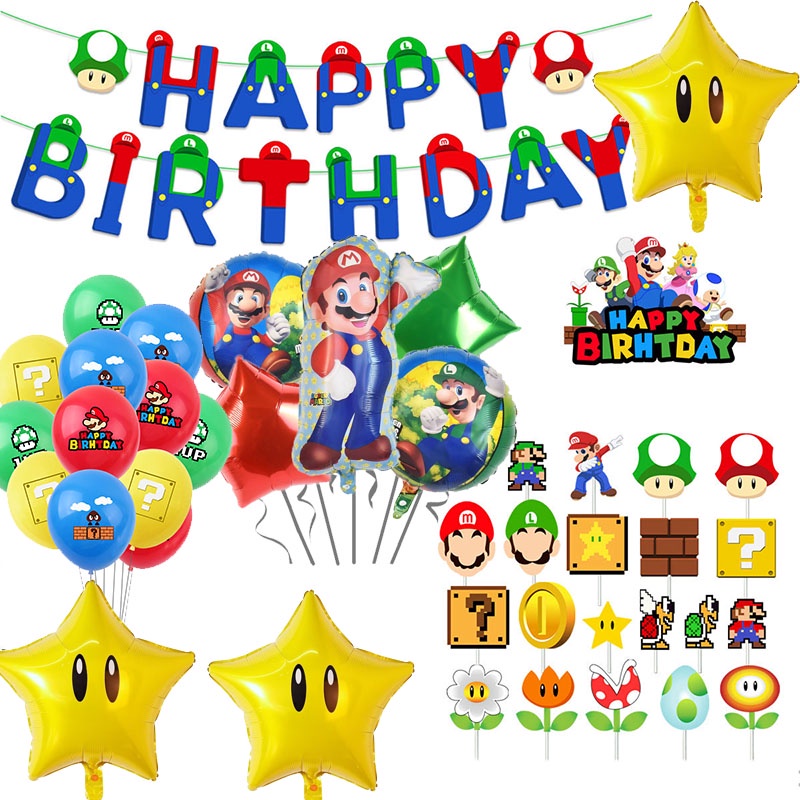 Super Mary Mario Themed Cartoon Aluminum Film Balloon Set Super Mario ...