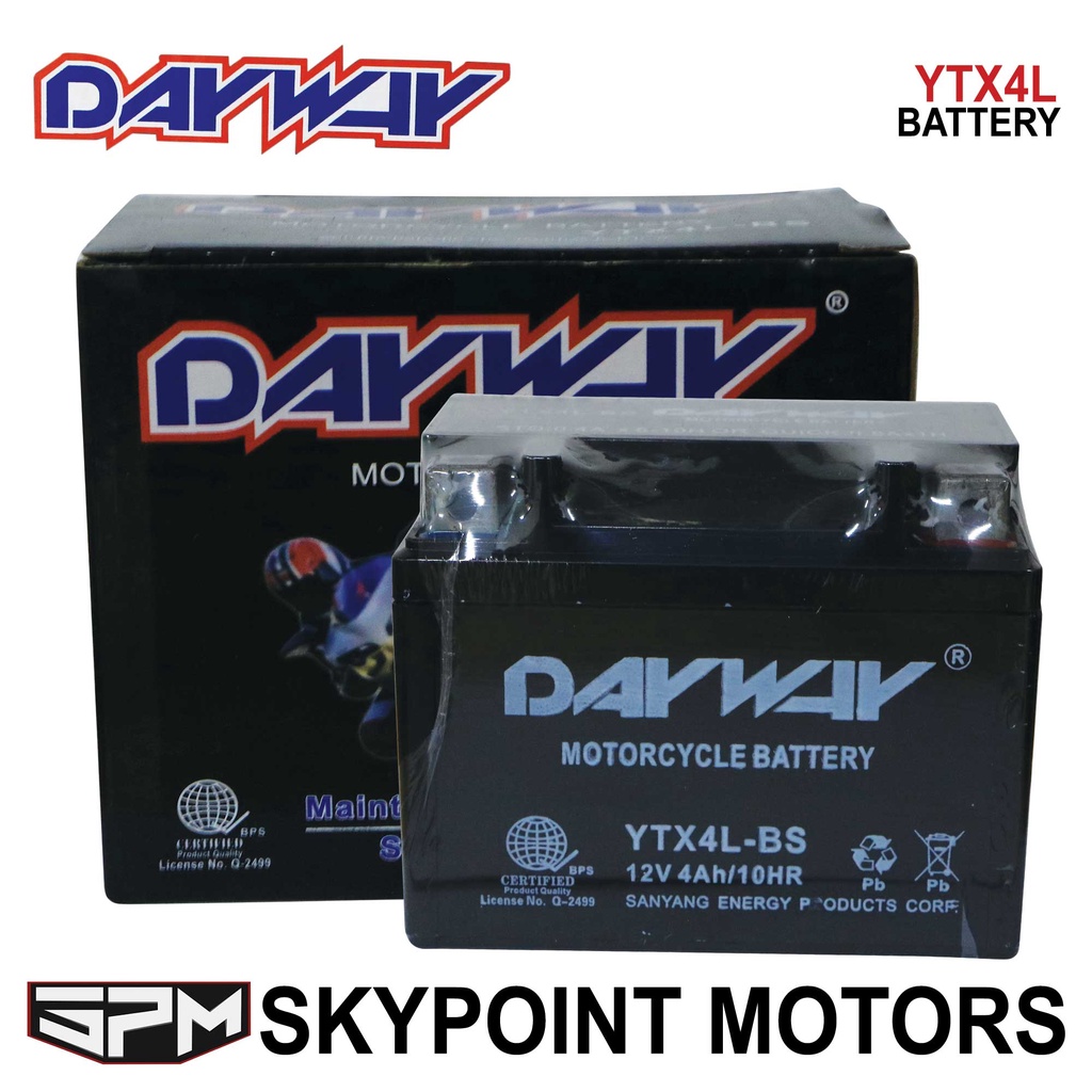 DAYWAY BATTERY YTX4L (PB) SANYANG (9703-016) | Shopee Philippines