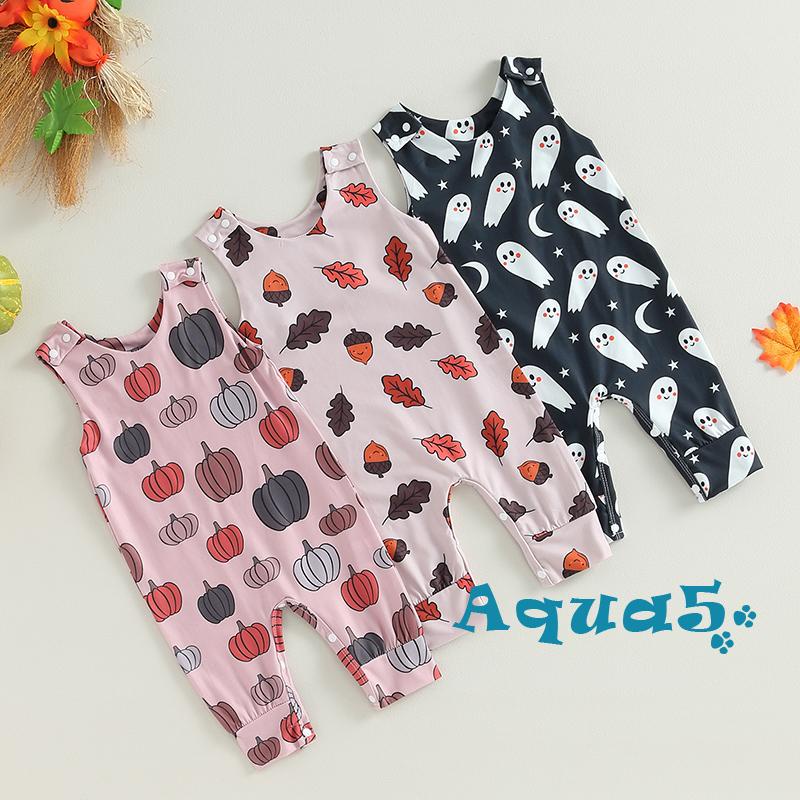 AQQ-Baby Jumpsuit Sleeveless Crew Neck Pumpkin/Ghost/Leaves Print Romper Halloween Baby Clothes ...