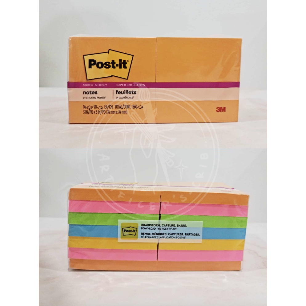 3M Post-It Super Sticky 3x3 Inches 14 Pads Pack (2x Sticking Power ...