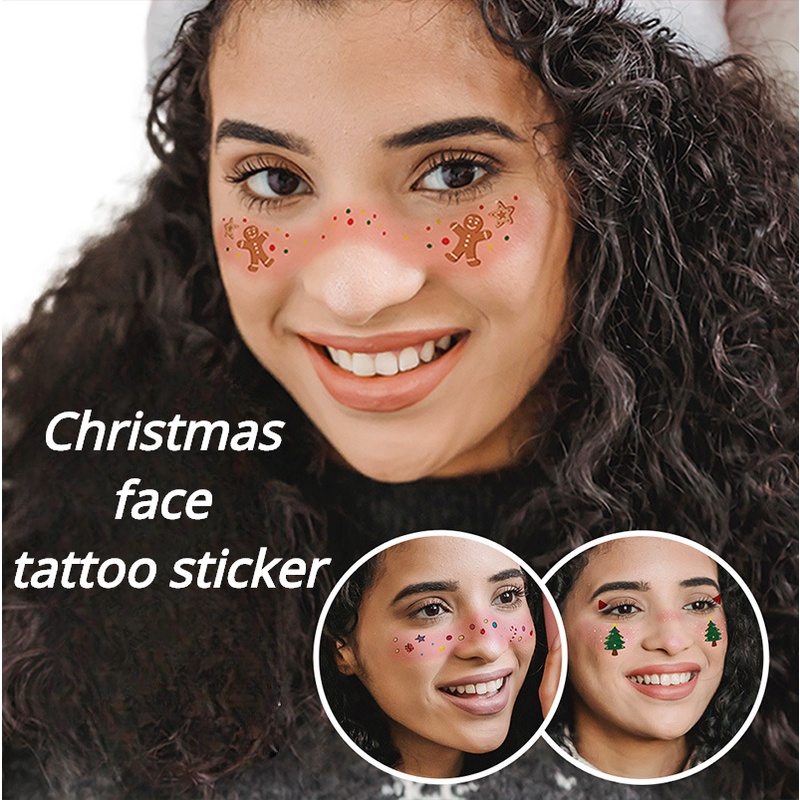 Christmas Face Tattoo Stickers Waterproof Elk Santa Claus Snowflake ...
