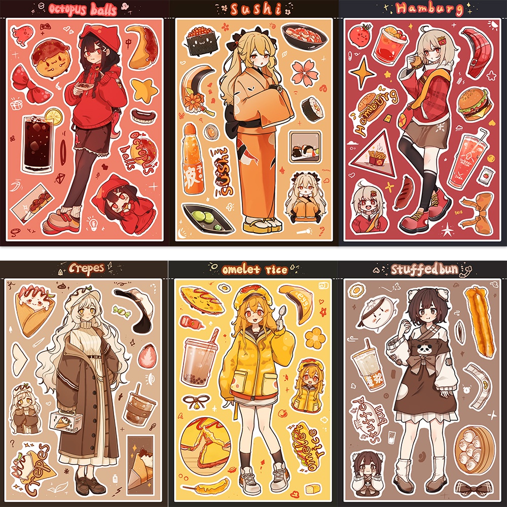 8PCS Cute Gourmet Girl Heart DIY Graffiti Stickers For Helmet Bicycle ...