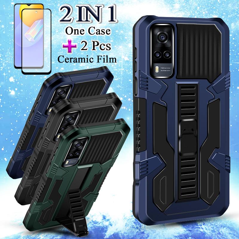 2 IN 1 For VIVO Y51 2020 Y31 2021 Case Holder wrist strap Hard Case ...