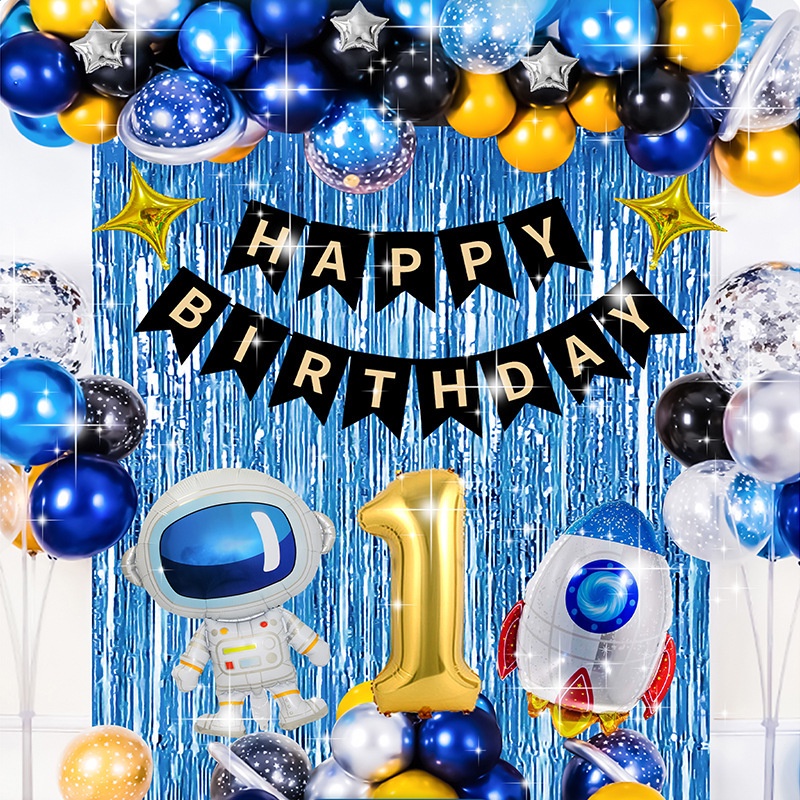 Galaxy Theme Outer Space Astronaut Spaceship Rocket Balloon 32inch Gold ...