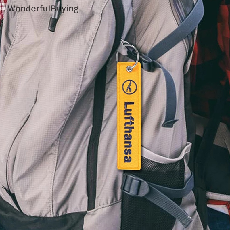 WBPH Belle 1Pc Yellow Lufthansa Keychains Trinket Embroidery Key Tag ...