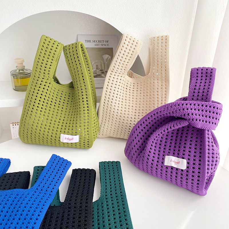 Handmade Knit Handbag Women Mini Knot Wrist-bag Female Casual Color ...