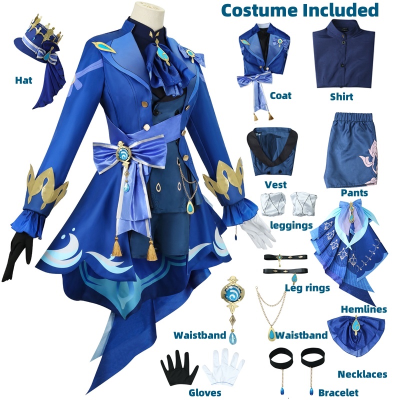 Anime Game Genshin Impact Black Furina Cosplay Focalors Hat Hair Full ...