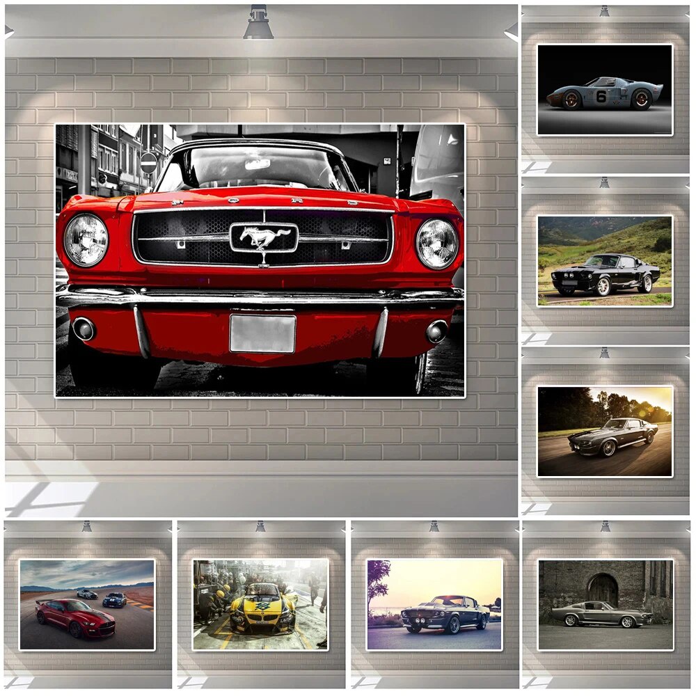 1968 Mustang Classic Retro Car Muscle Muscle Racing Car Poster Prints ...