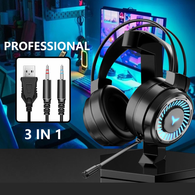 XT Gaming Headphone Noise Redcution Headset Wired Over Ear Earphone led ...